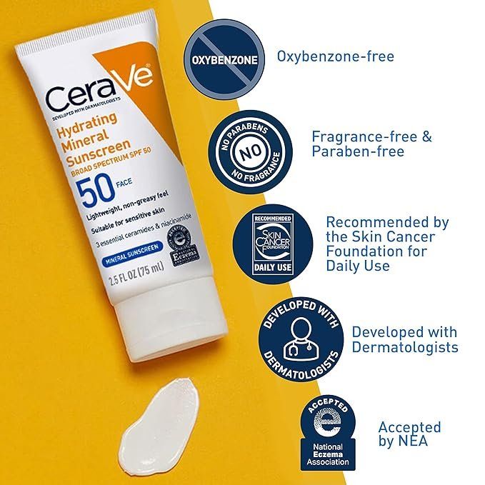 CeraVe Hydrating Mineral Sunscreen SPF 50 For Face | France | Broad ...
