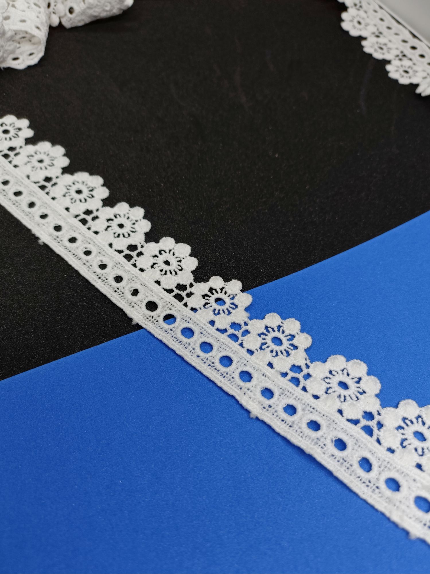 3 Goj Premium White Embroidery Lace Ribbon (2 Designs – Flower & Square ...