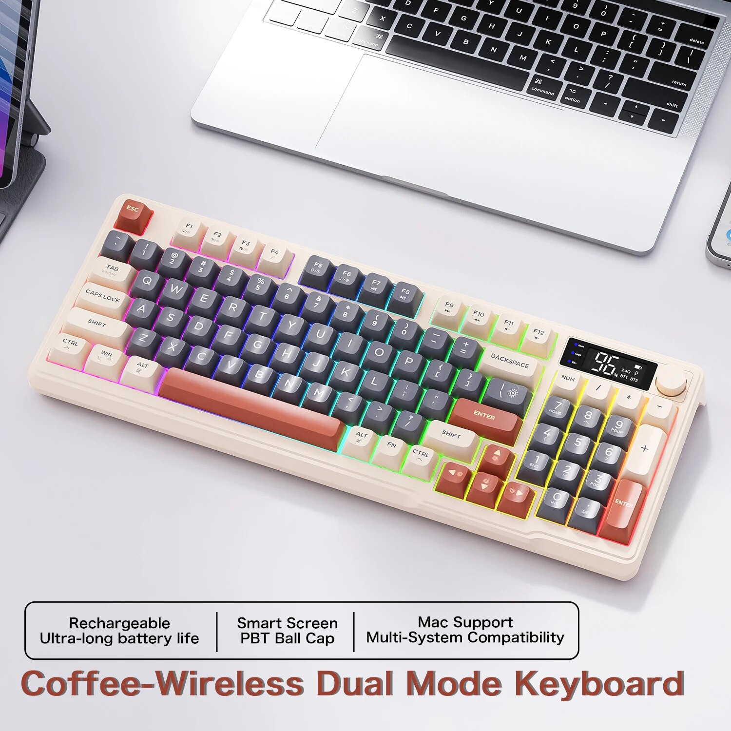 Ziyoulang M96 Wireless Keyboard with Screen,Gaming Keyboard Bluetooth ...