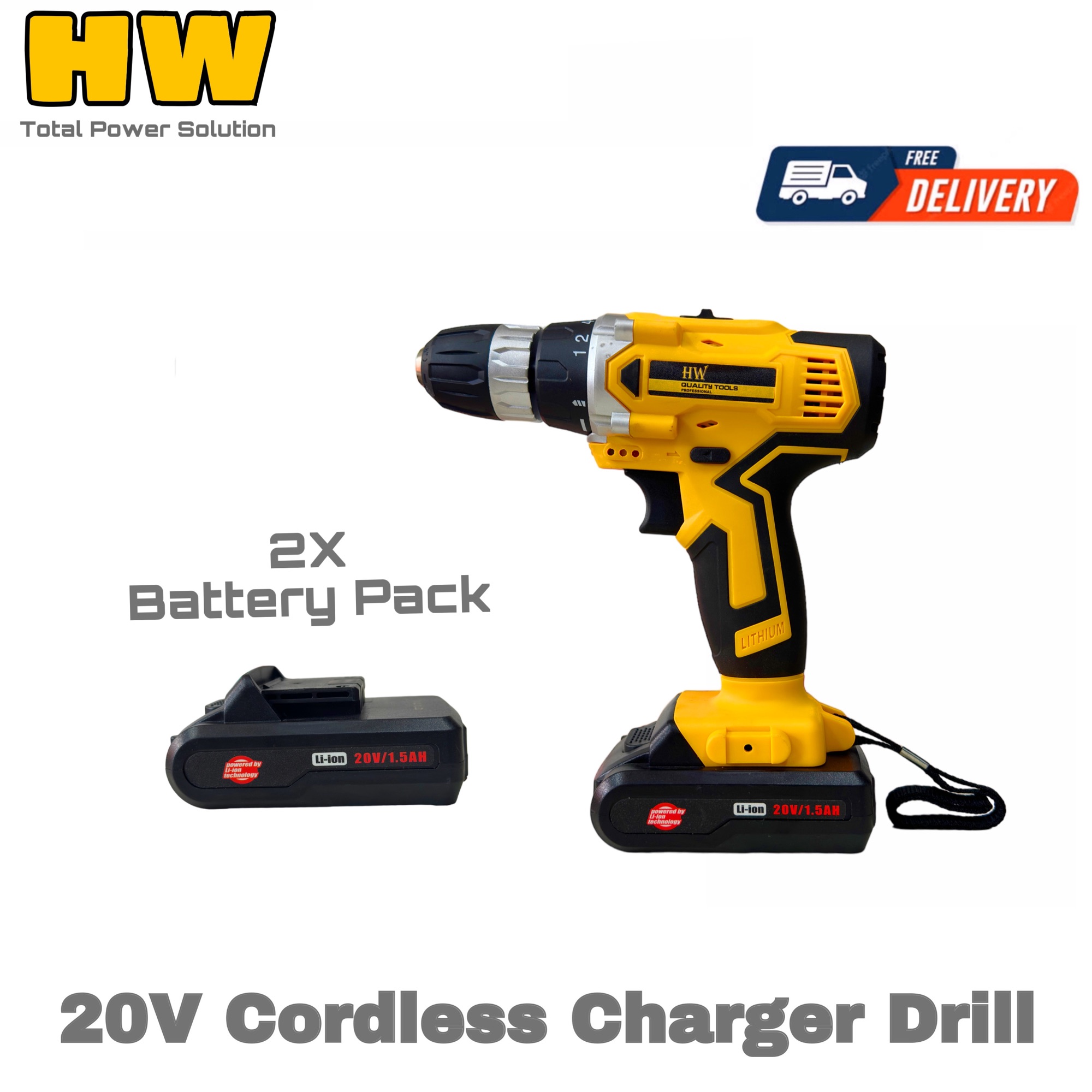 HW 20V Cordless Drill Machine - HW 20 Volts Cordless Charger Drill ...