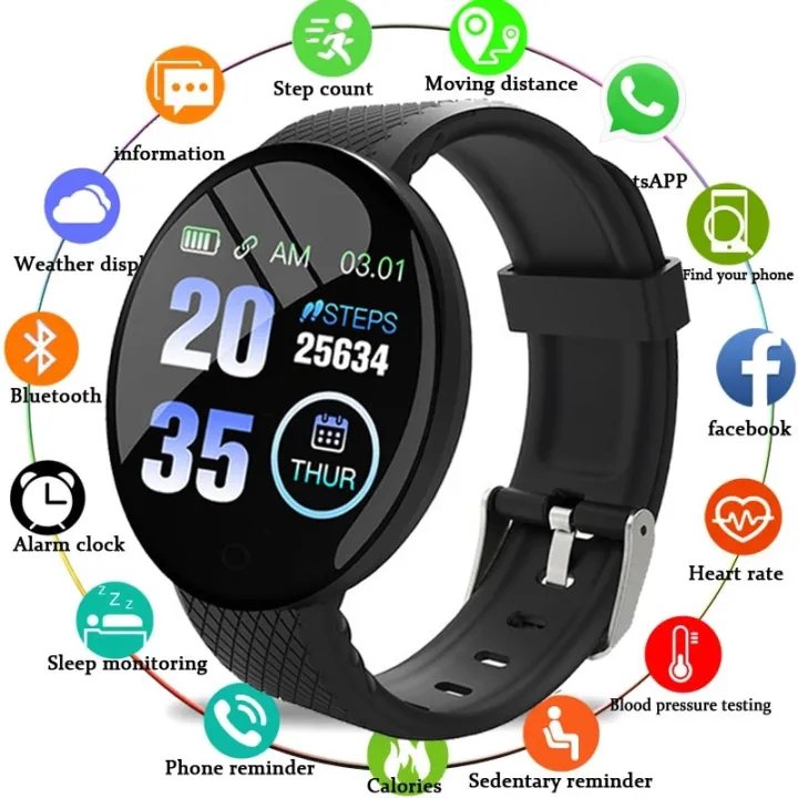 D18 Smart Watch with Heart Rate Monitor - Round Fitness Digital Watch ...