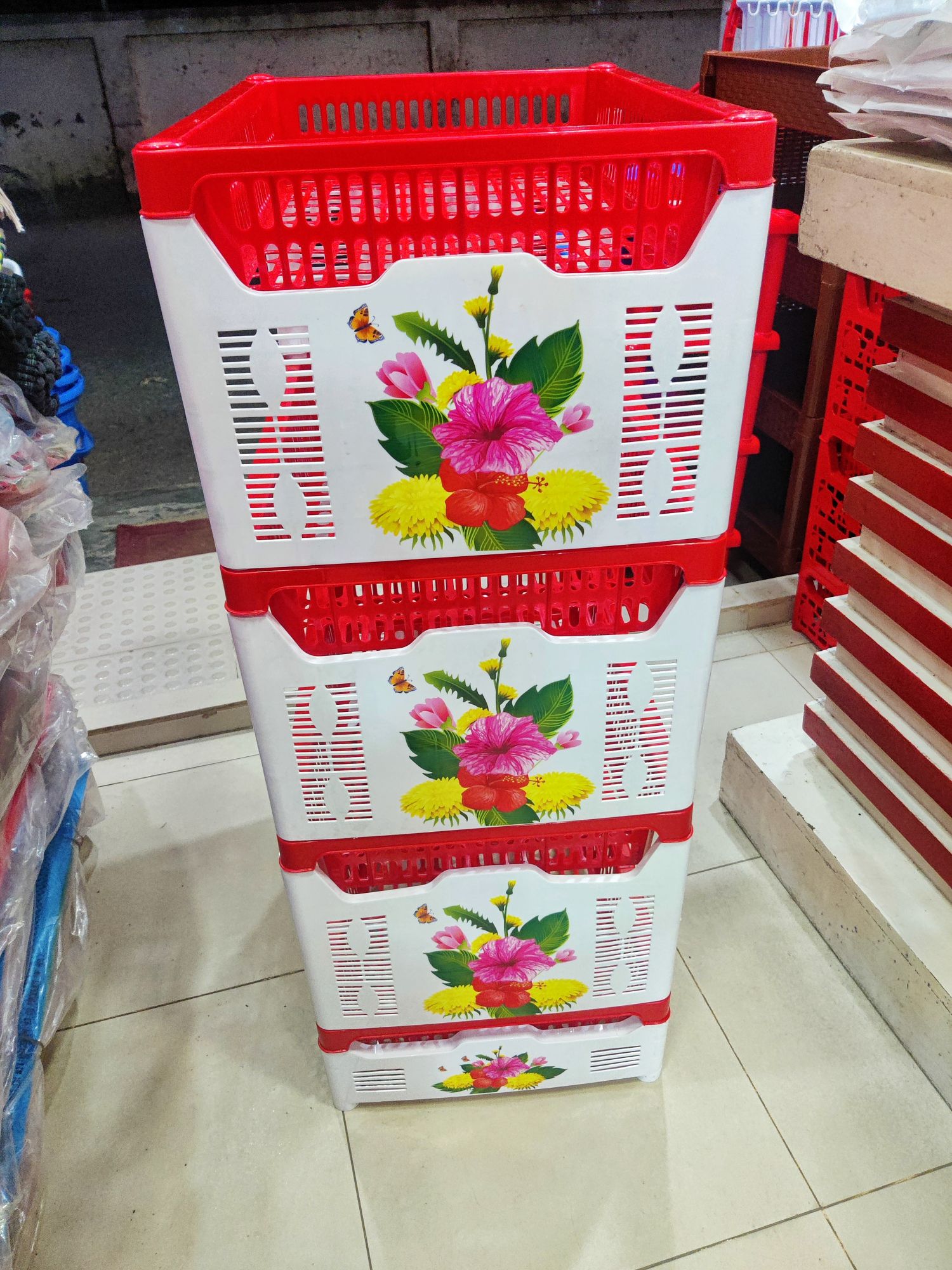 RFL Flower Printed 4-Step Rack - Two-Side Covered Storage Organizer ...