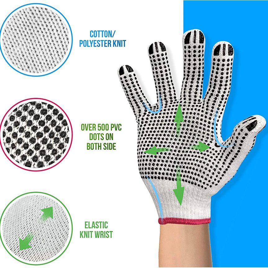 1Pair- Knitted Cotton PVC Dotted Hand Gloves PVC Dotted Cotton Knitted ...