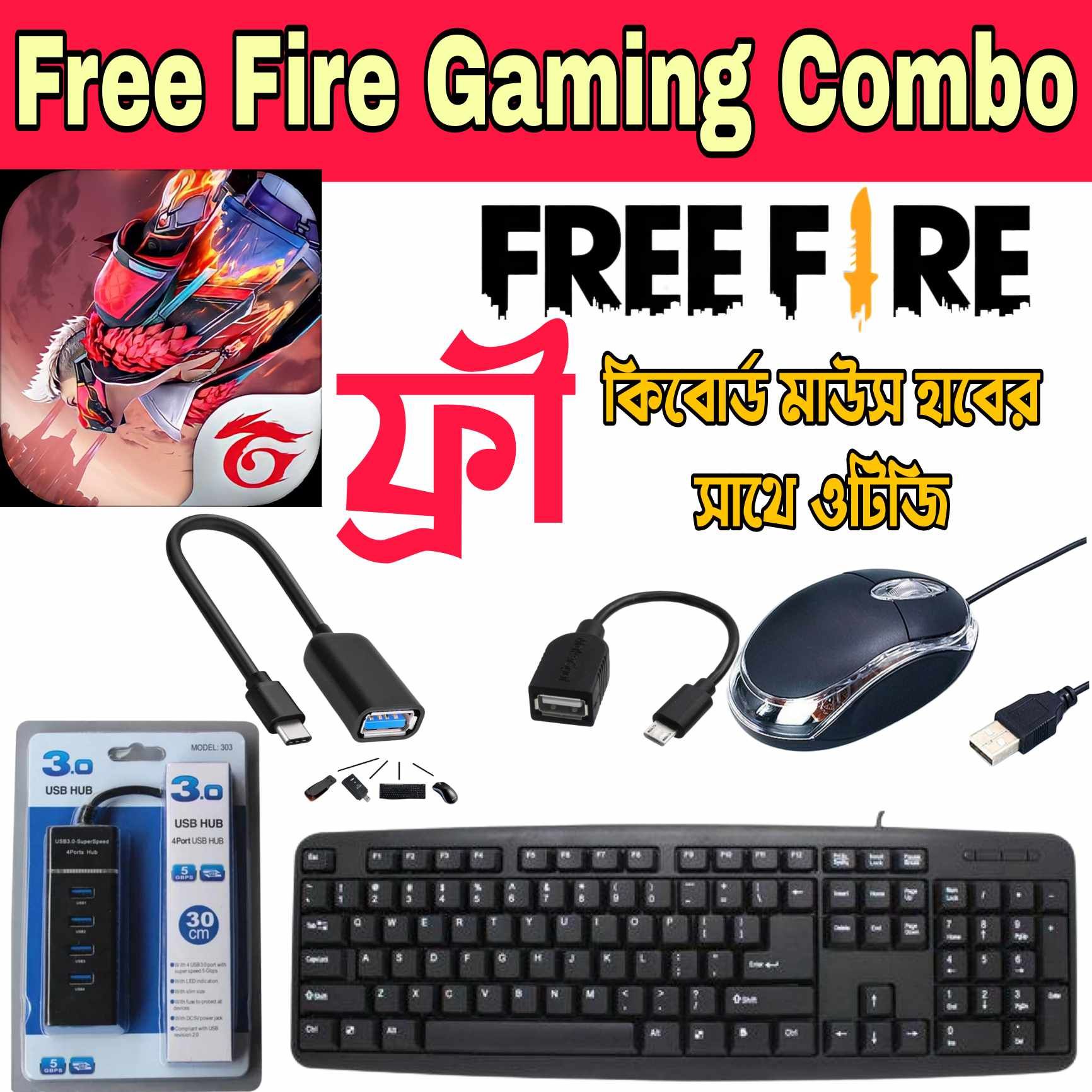 USB keyboard optical mouse and hub- with free OTG- gaming combo pack ...