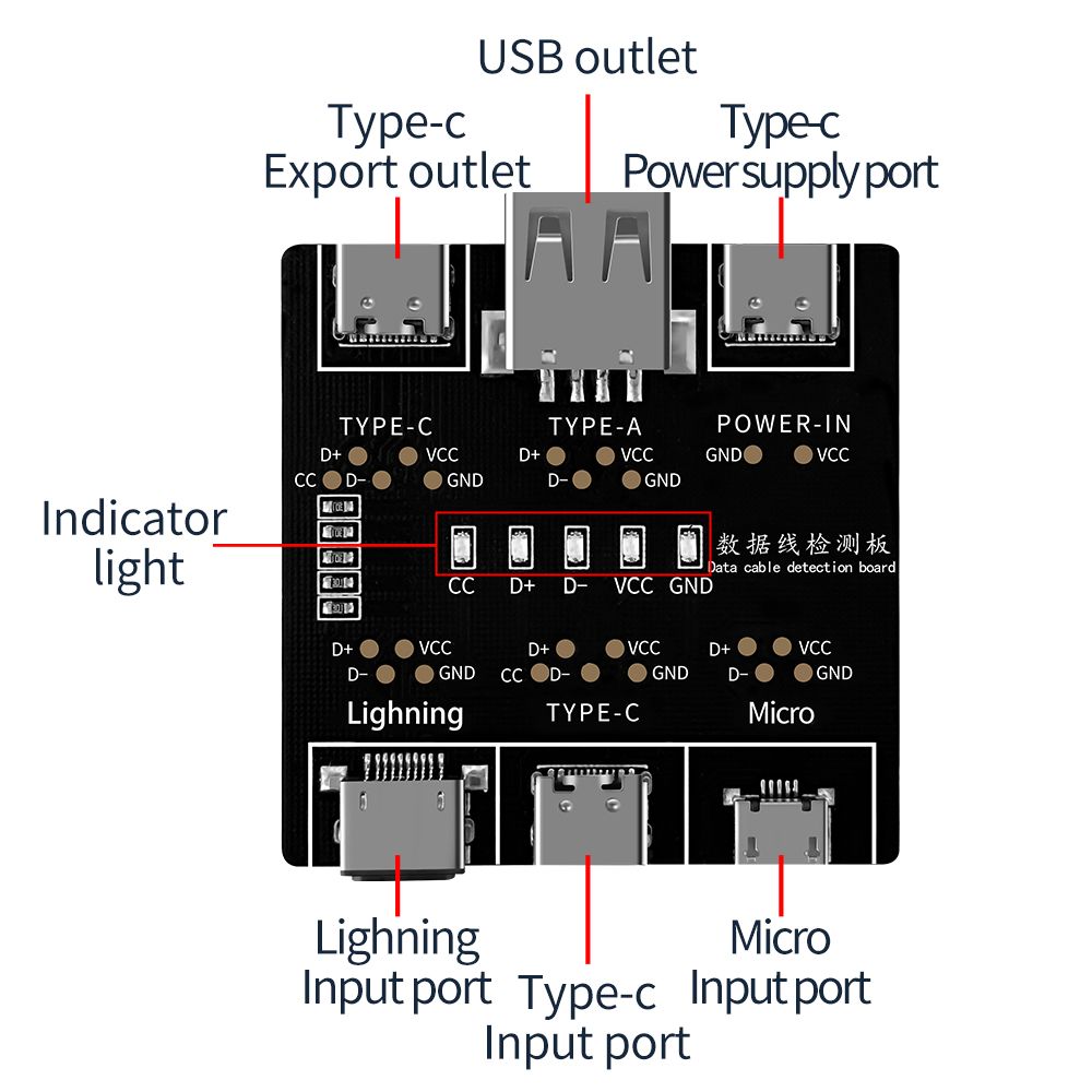 DT3 Data Cable Detection Board USB Cable Tester Short Circuit On-Off ...