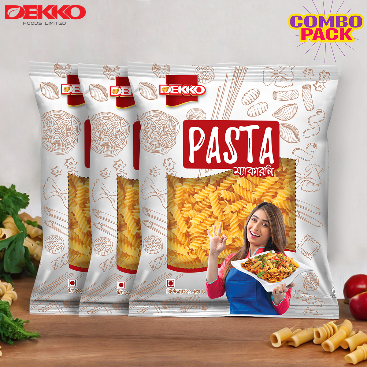 Dekko Pasta Macaroni (Screw) - Combo of 3 Packs - 200g Each
