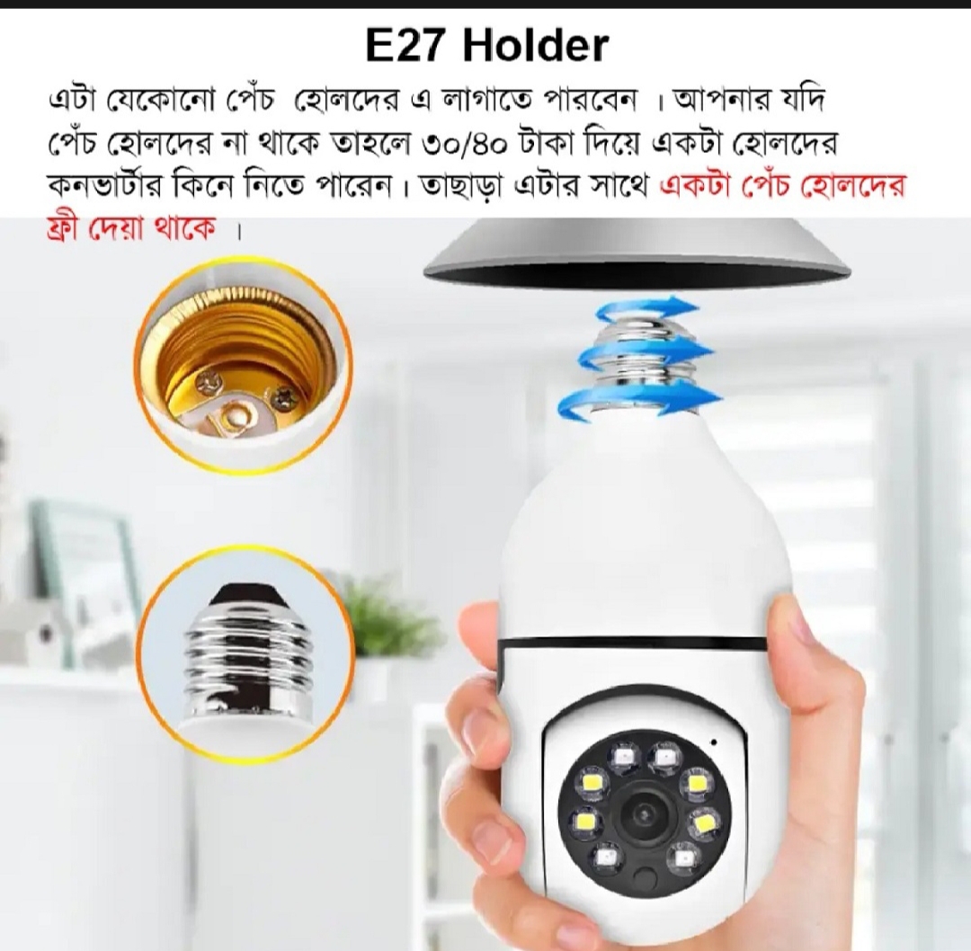 V380 PRO Q16 BULB PTZ WIFI IP Camera 2MP 1080P 360 Degree Rotation ...