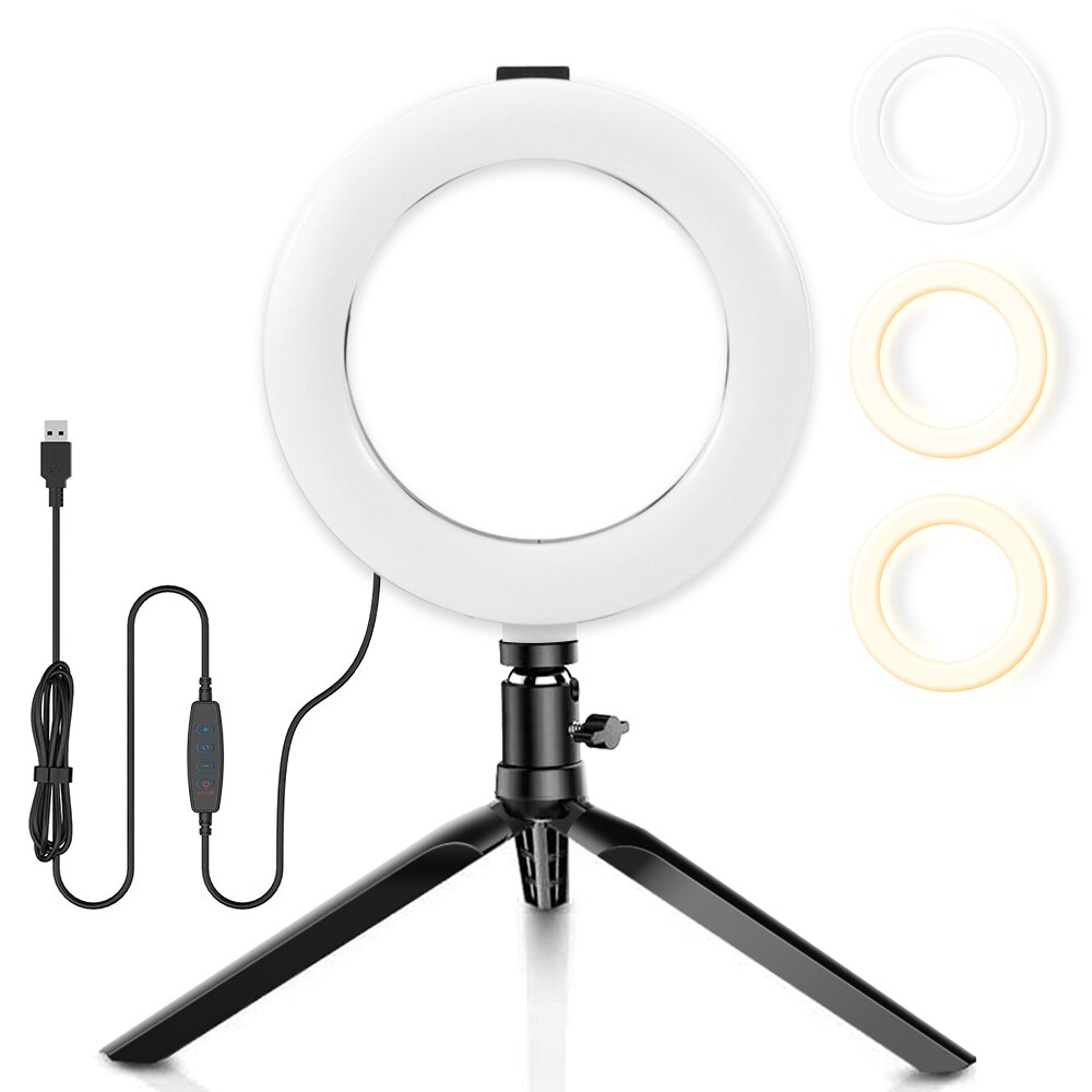 Desk Ring Fill Light 16cm Dimmable LED Ring Light with Tripod Stand ...