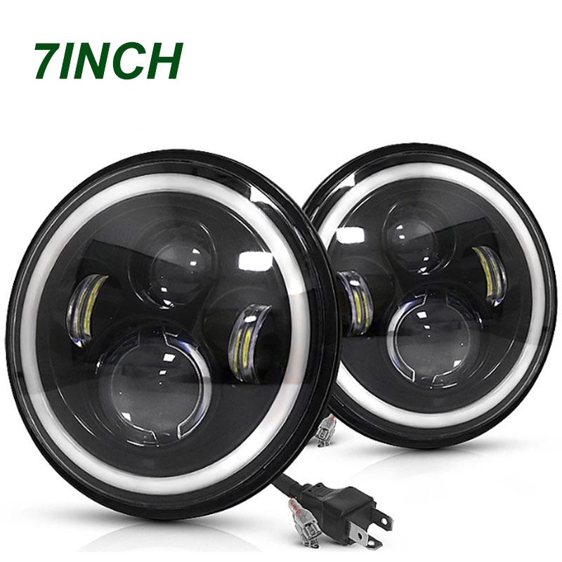7Inch LED Headlight White Halo Angle Eyes Led Headlamp Hi/Low Turn ...