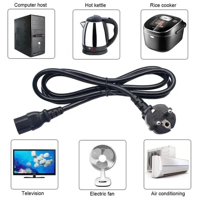 AC Power Cable EU 3 Pronged 2 pin Plug For Computer CPU Rice Cooker ...