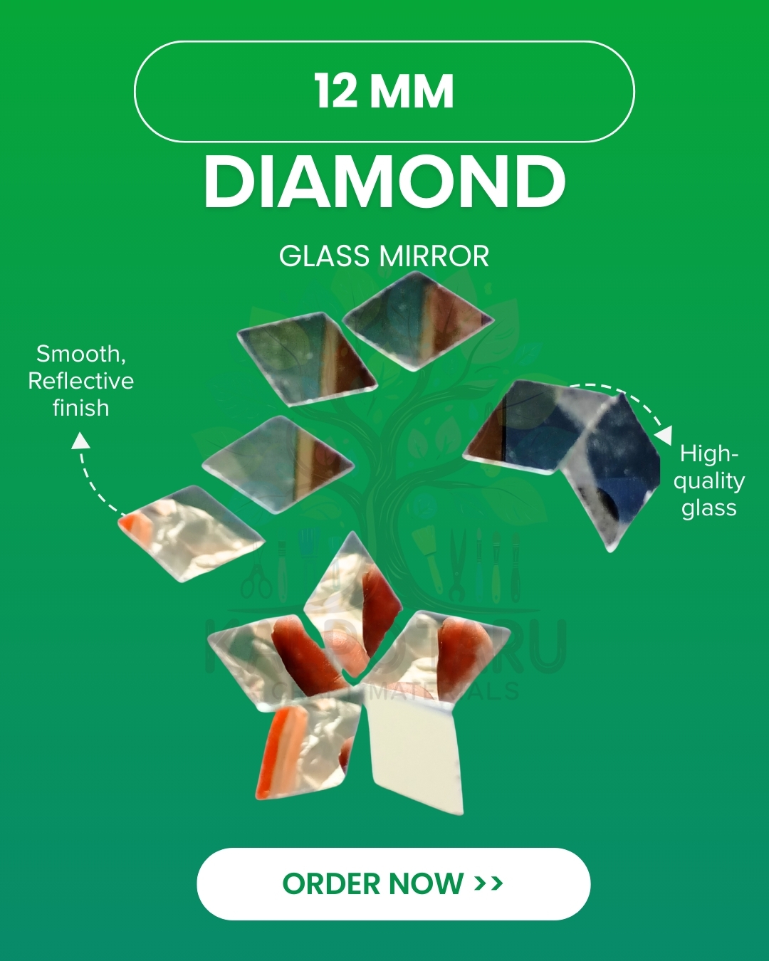 12mm Rhombus/Diamond Shape Craft Glass Mirrors | Premium Craft Mirrors ...