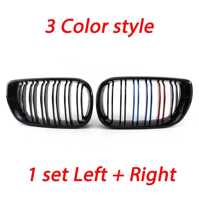 Car Kidney Grill Front Bumper 2 Slat Line Gloss Black Racing Grill for ...