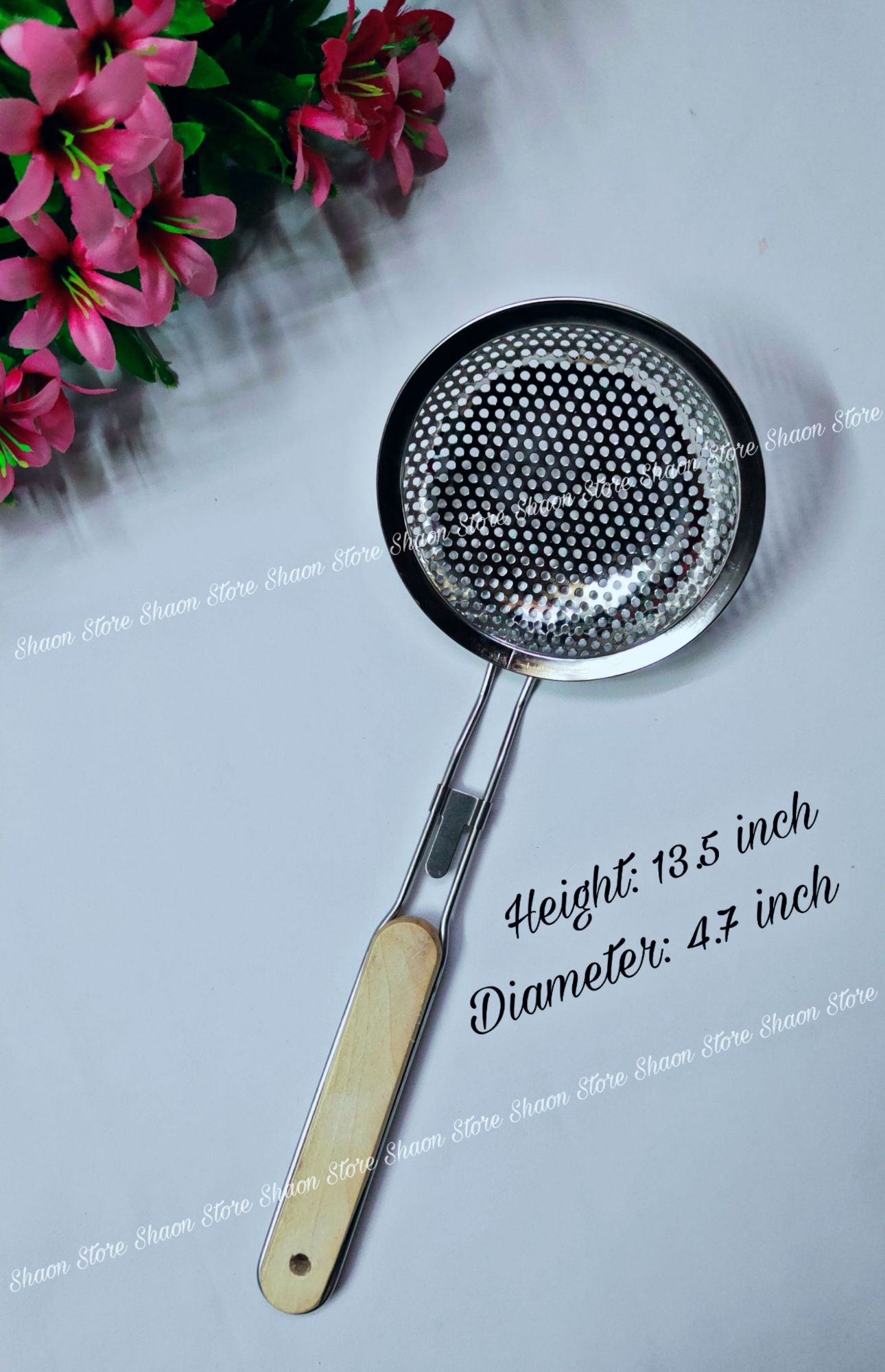 Frying strainer/Large Oil Strainer With Wooden Handle/Tel Chakni ...