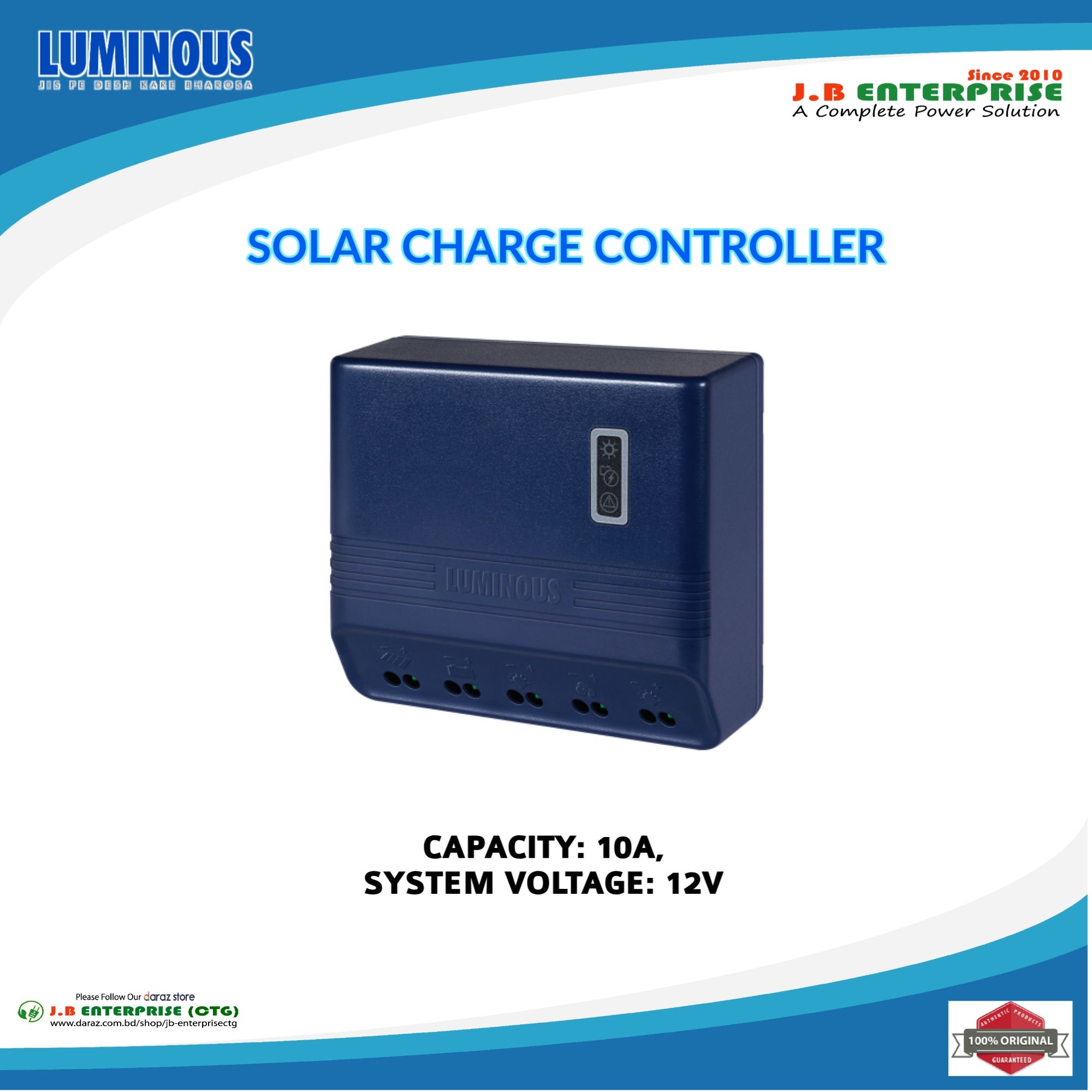 LUMINOUS SOLAR CHARGE CONTROLLER 10A 12V WITH USB MOBILE CHARGER OUTPUT ...