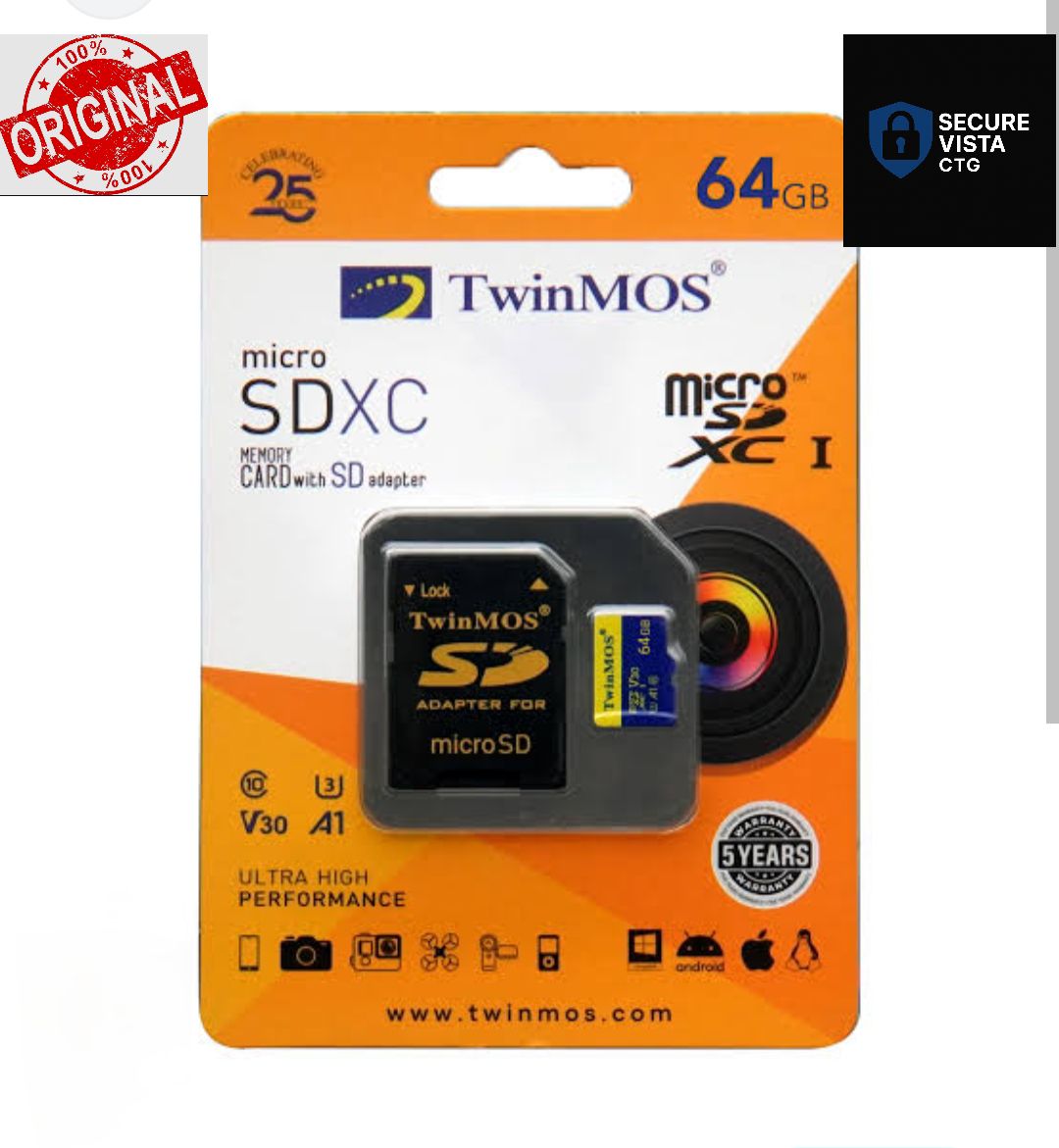 PREMIUM QUALITY TWINMOSS 64 GB SD XC MEMORY CARD WITH SD ADAPTER (HEAVY ...