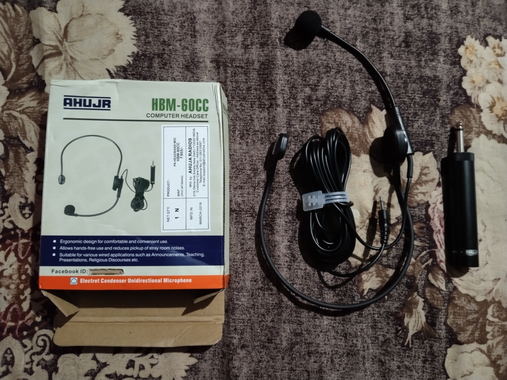 Ahuja HBM-60CC Headband Microphone 3.5 mm jack with 6 meter (19.5 feet ...