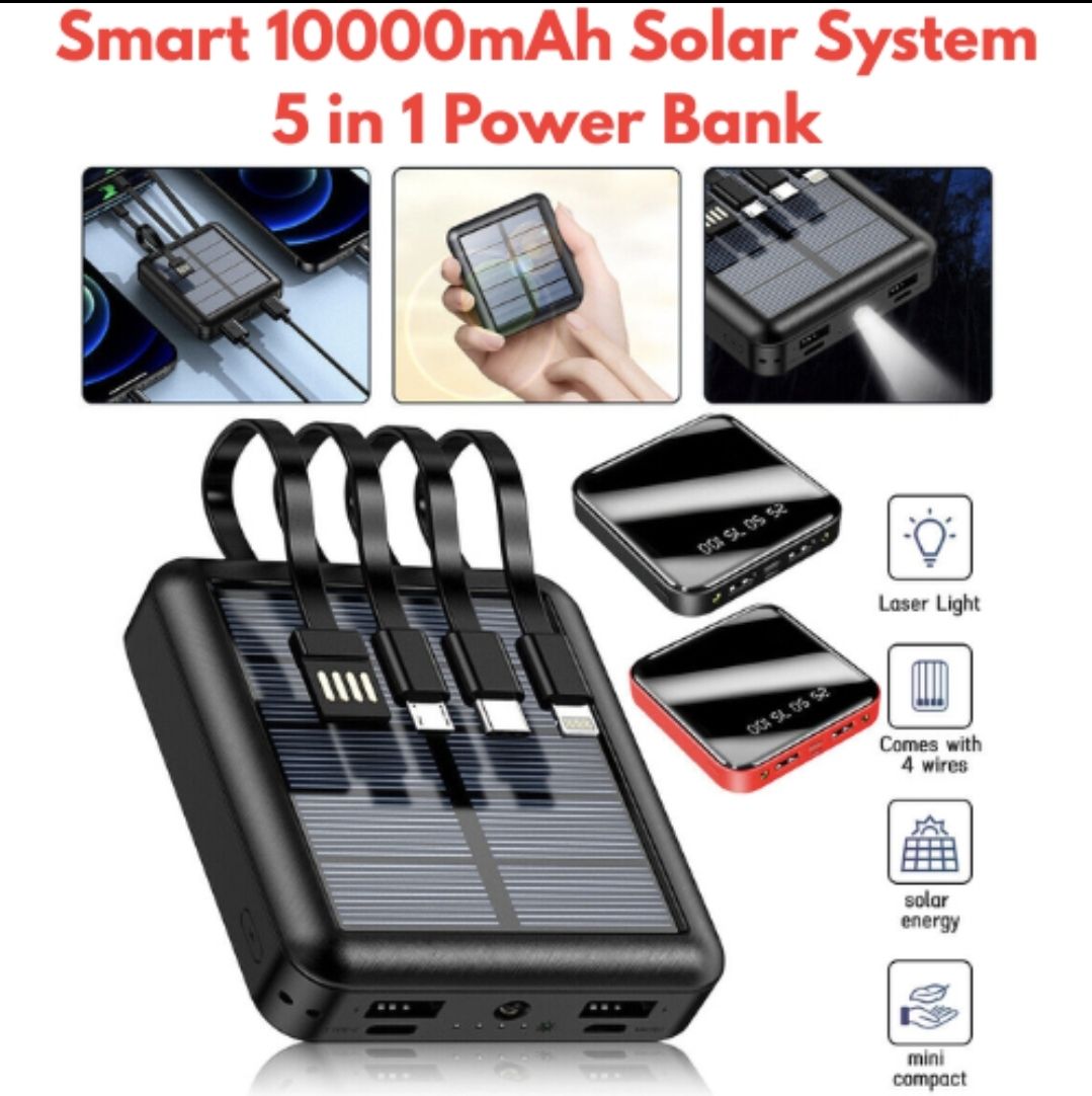 Smart 10000mAh Solar System Power Bank With Type B Type C Lightning ...