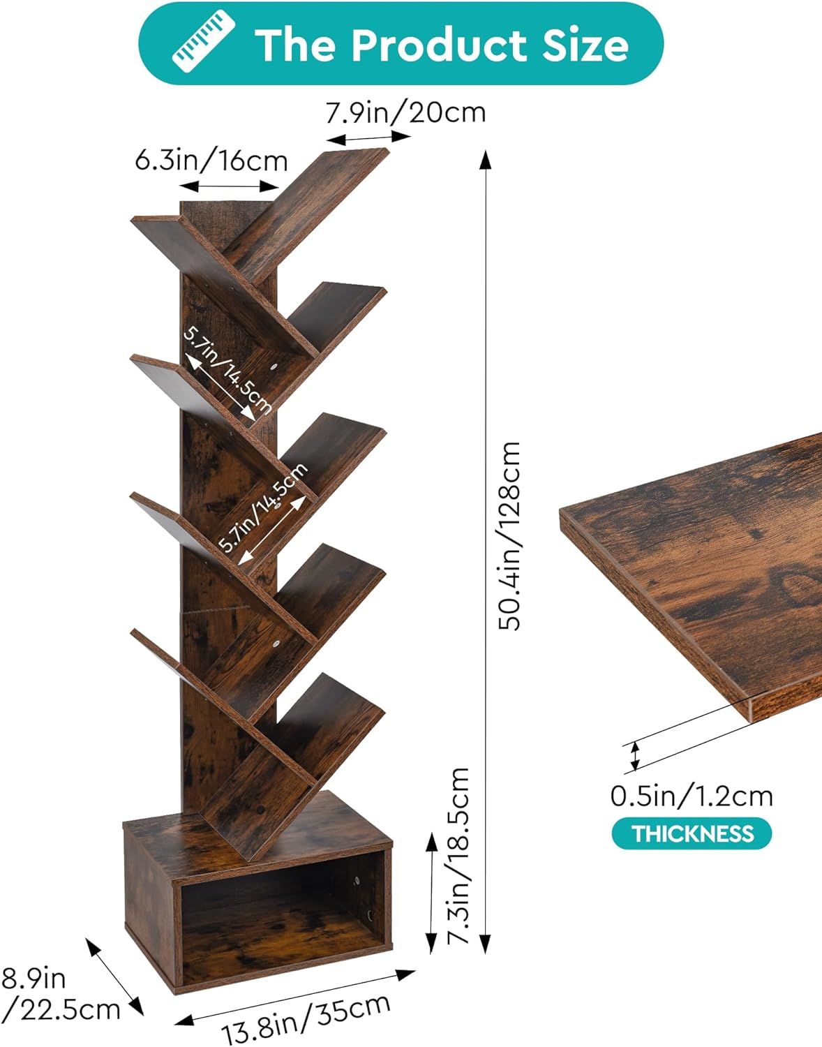 Tree Bookcase, 8 Tier Tree Bookshelf, Wooden Floor Standing Bookcase ...