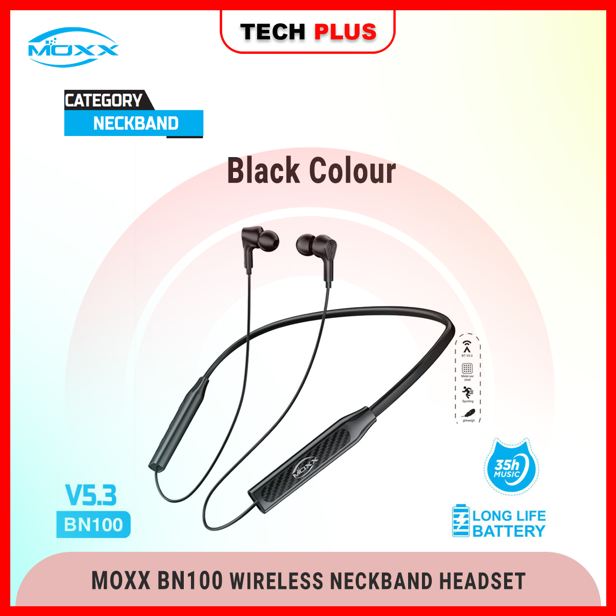 Moxx BN100 Neckband Bluetooth Headset BT5.3 Sports Headset IPX5 with ...