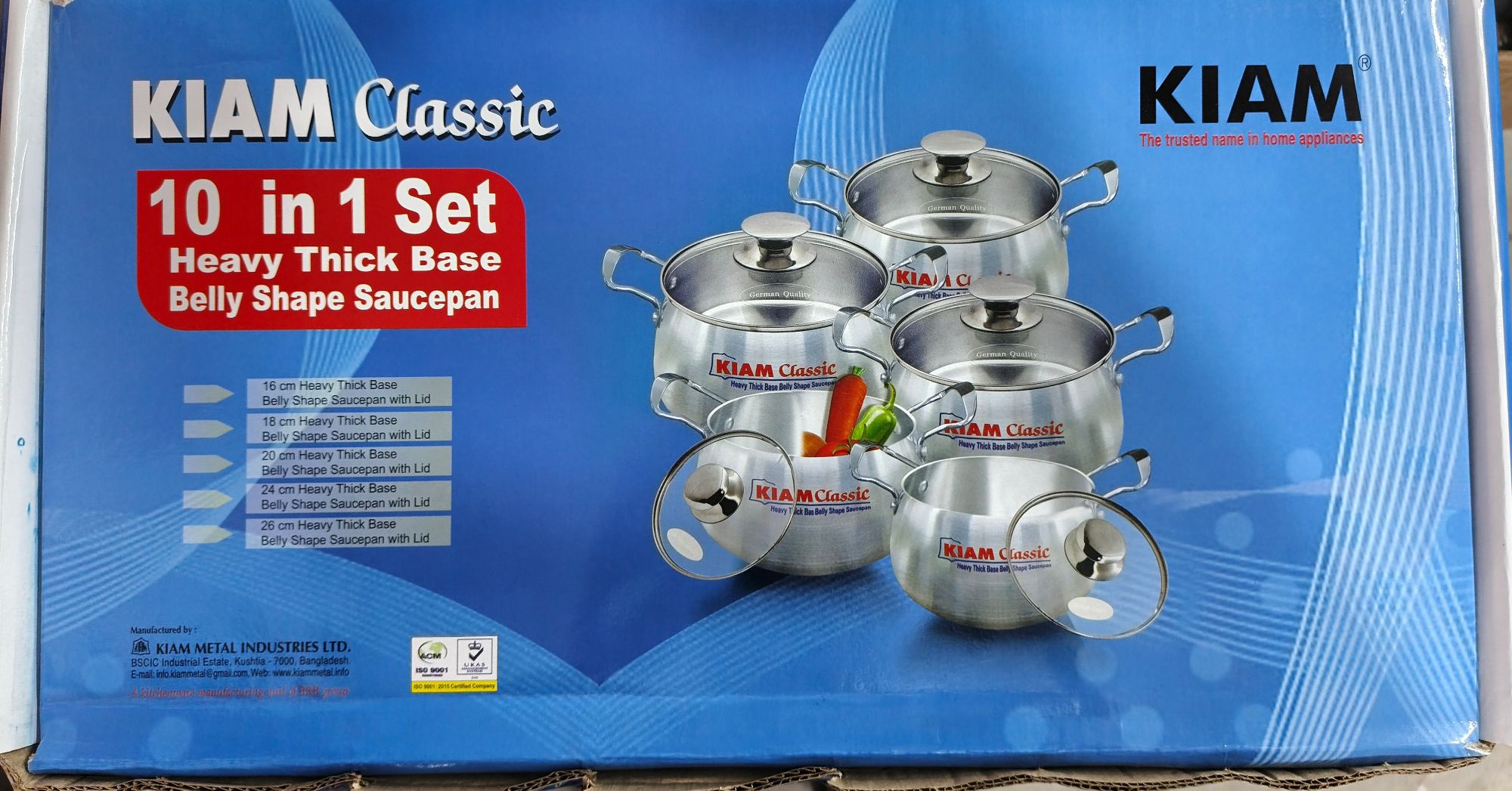 Kiam Classic 10 in 1 Set Heavy Thick Base Belly Shape Saucepan Cook ...