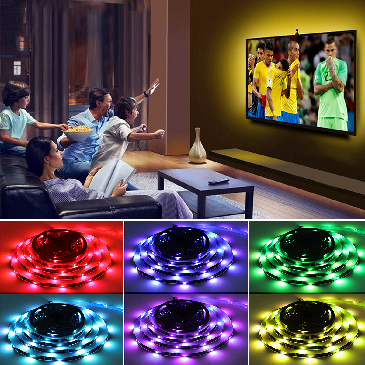 5V USB Bluetooth RGB LED Strip Light Room Neon Backlight Smart LED Tape ...