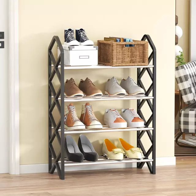 Aluminum Matte 4-Shelf DIY Lightweight Compact Shoe Rack, Floor Mount ...