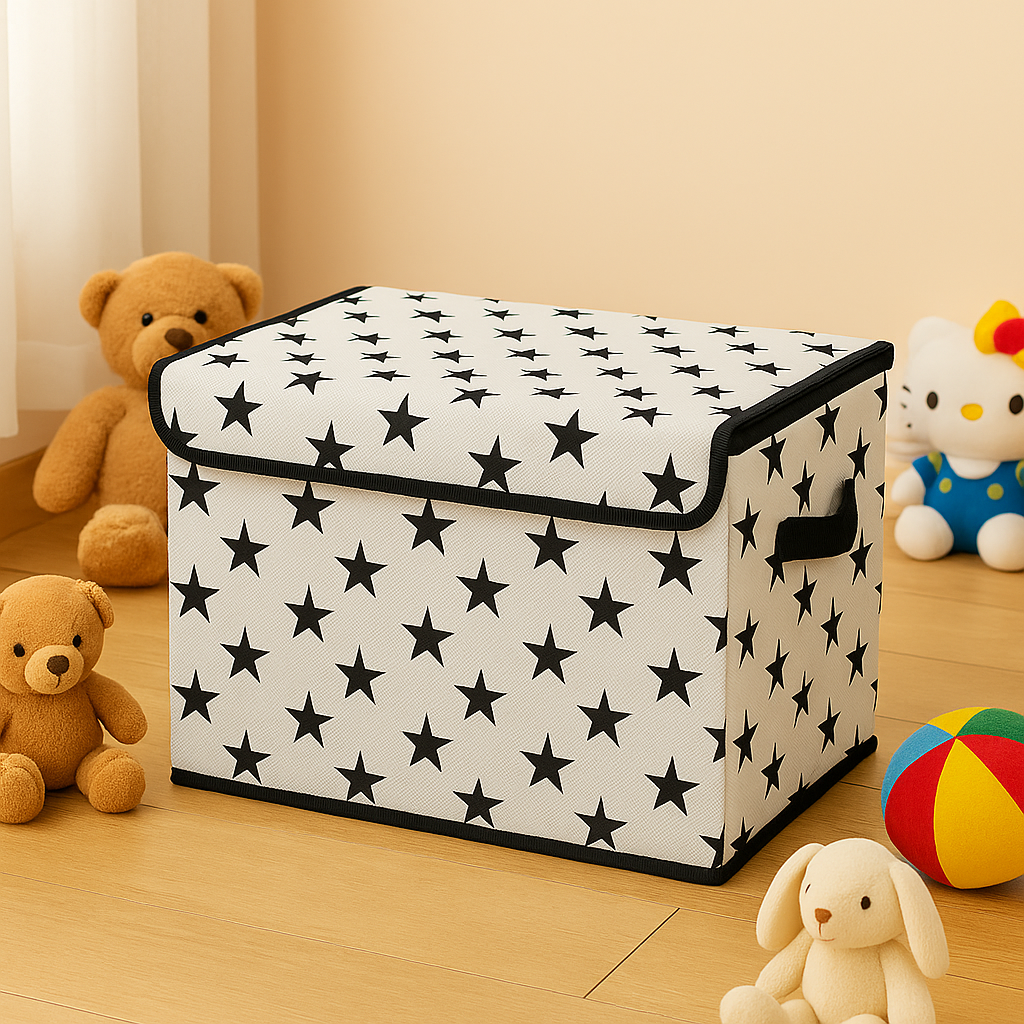 Star Print Foldable Storage Box with Lid – Toy & Cloth Organizer ...