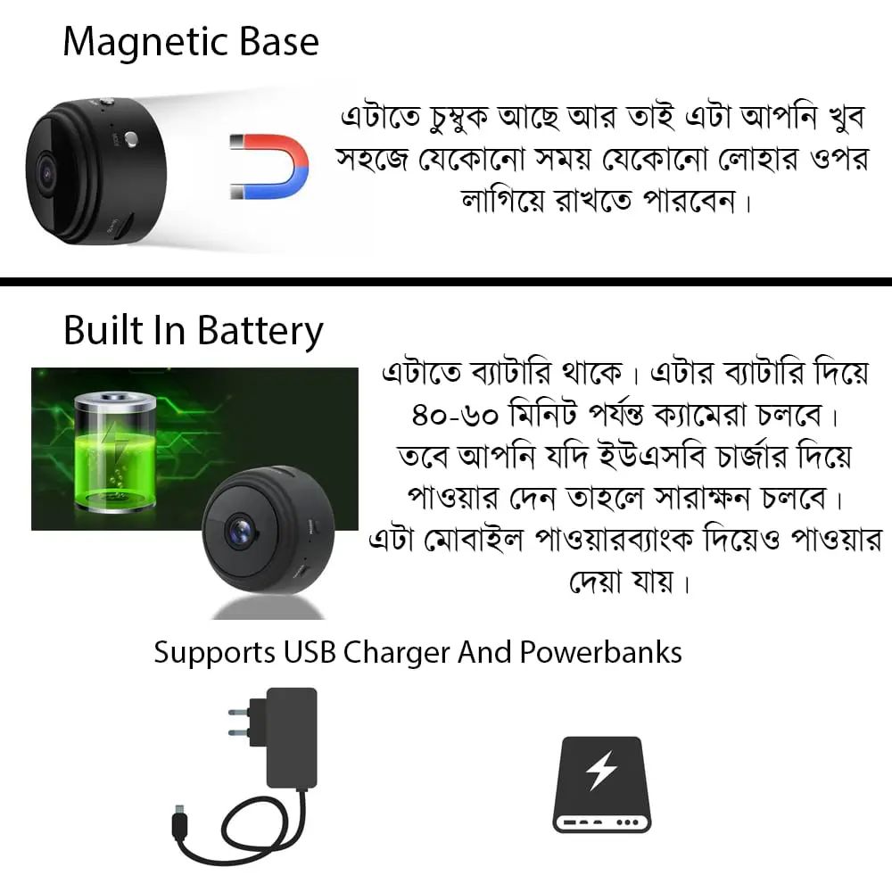 A9 WiFi Mini Camera Small IP Camera 1080P Resolution Rechargeable Night ...