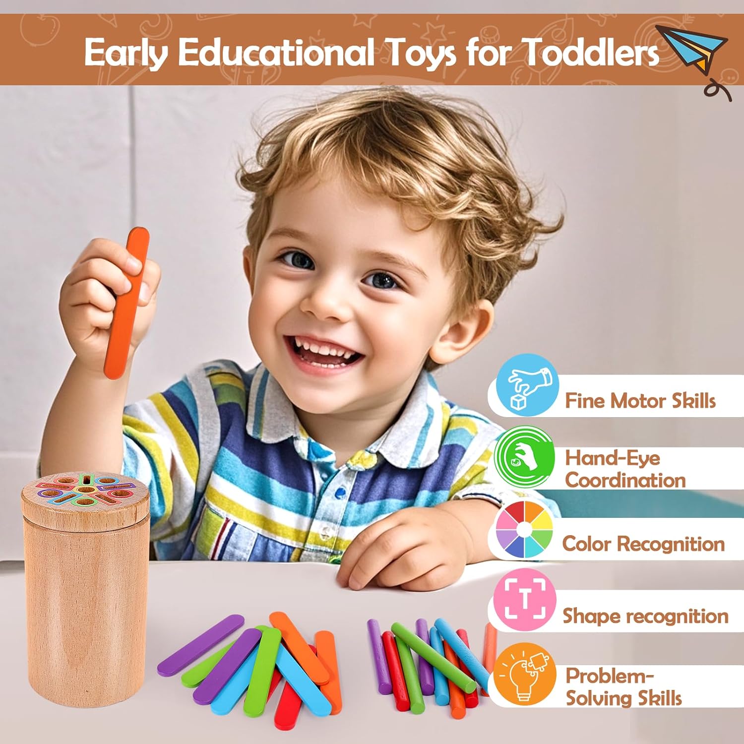 Montessori Toys for Toddlers Wooden 3 in 1 Color Sort Cup Early ...