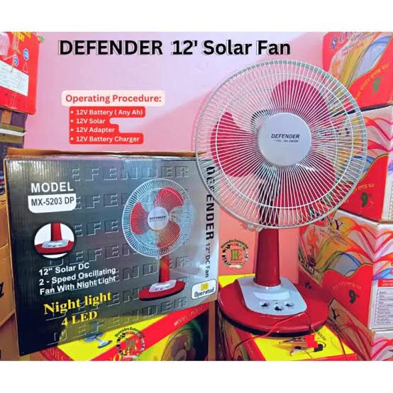 DEFENDER Solar Fan 12" inch | Fast Speed 12v DC Table Fan. | Daraz.com.bd