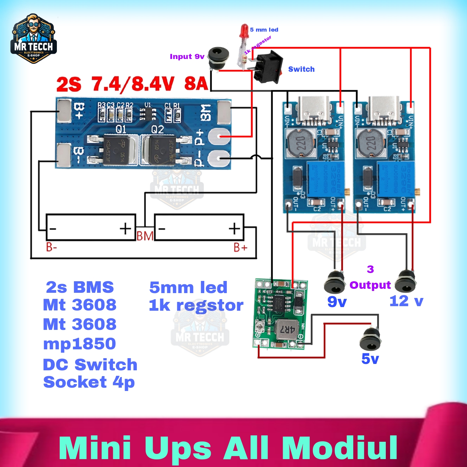 Ups kit for wifi router combo pack with 2s BMS, high quality circuit ...