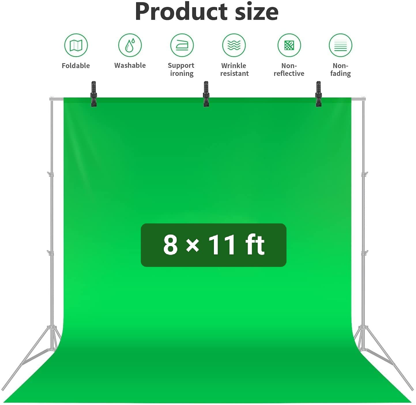 Green screen Backdrop Background 8x11 ft Solid Colour for Studio ...