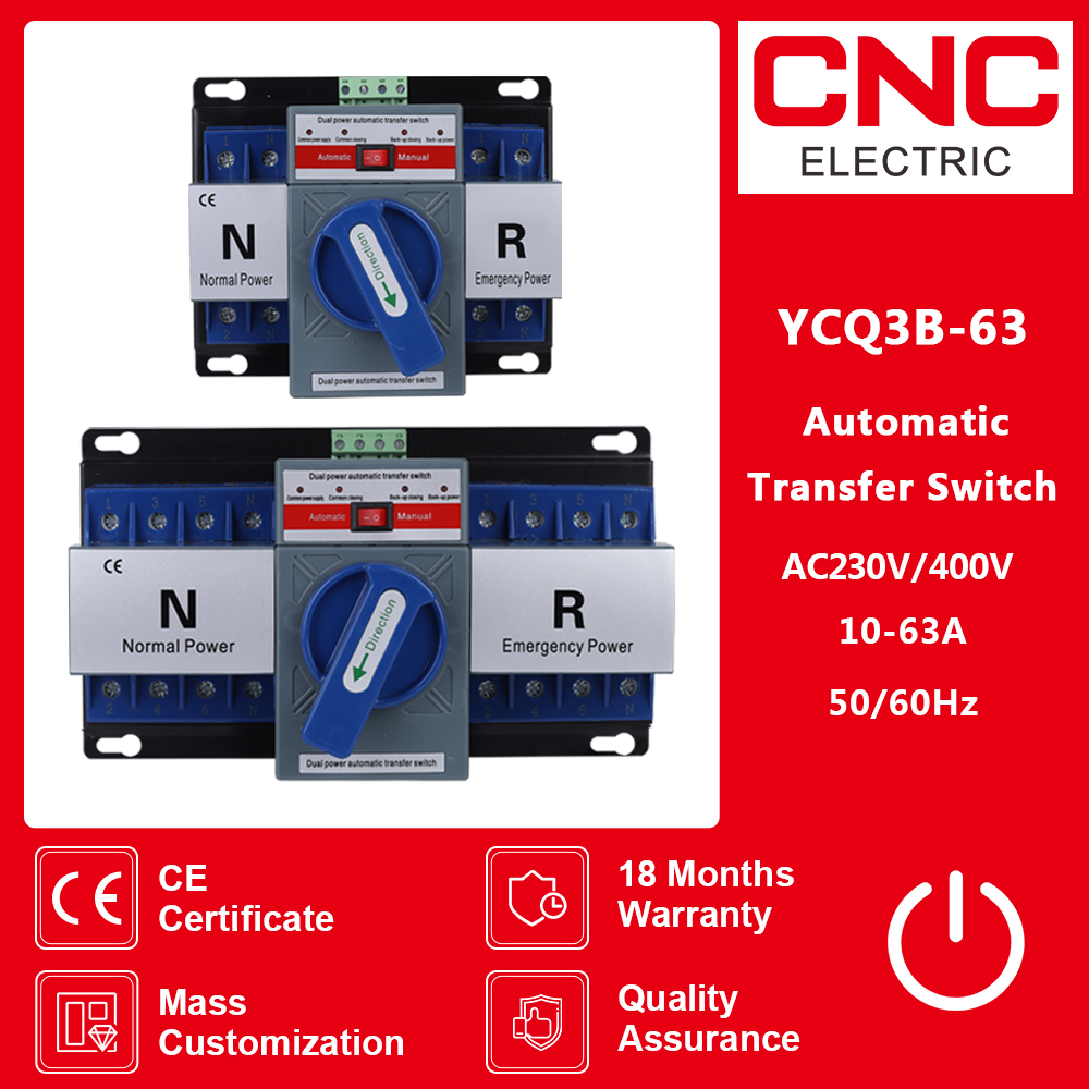 CNC YCQ3B-63 2P/4P 63A 50/60Hz ATS Dual Power Automatic Transfer Switch ...