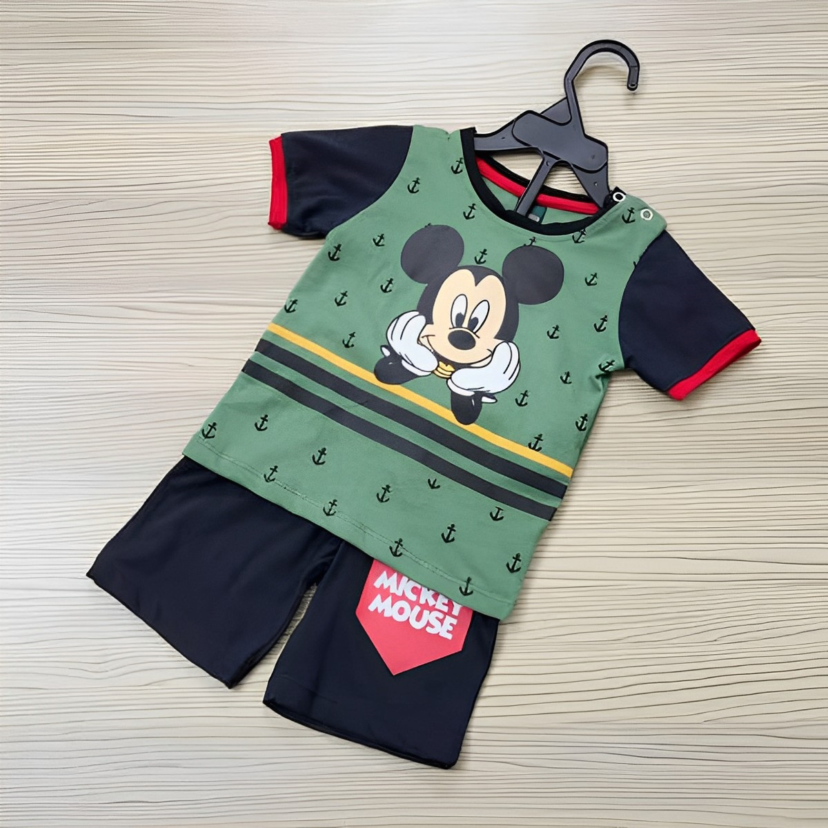 Boy’s Top-Bottom Set with Mickey Mouse Print Black & Green Color ...