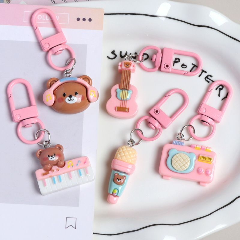 Creative Kawaii Guitar Radio Microphone Music Bear Keychain Cartoon ...
