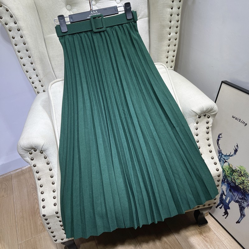 Seoulish High Waist Pleated Midi Skirts with Belted 2024 New Spring Summer Elegant Solid ...