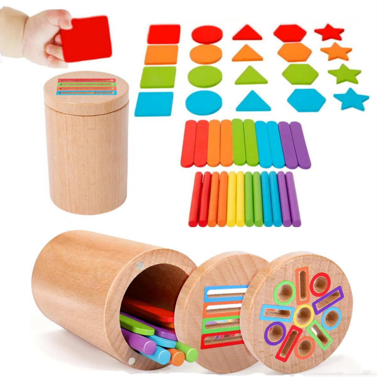 Montessori Toys for Toddlers Wooden 3 in 1 Color Sort Cup Early ...