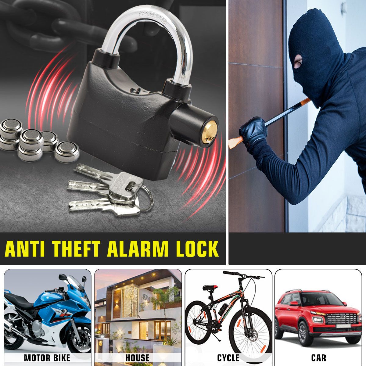 Alarm Lock 110dba Universal Security Alarm Lock System Anti-Theft for...