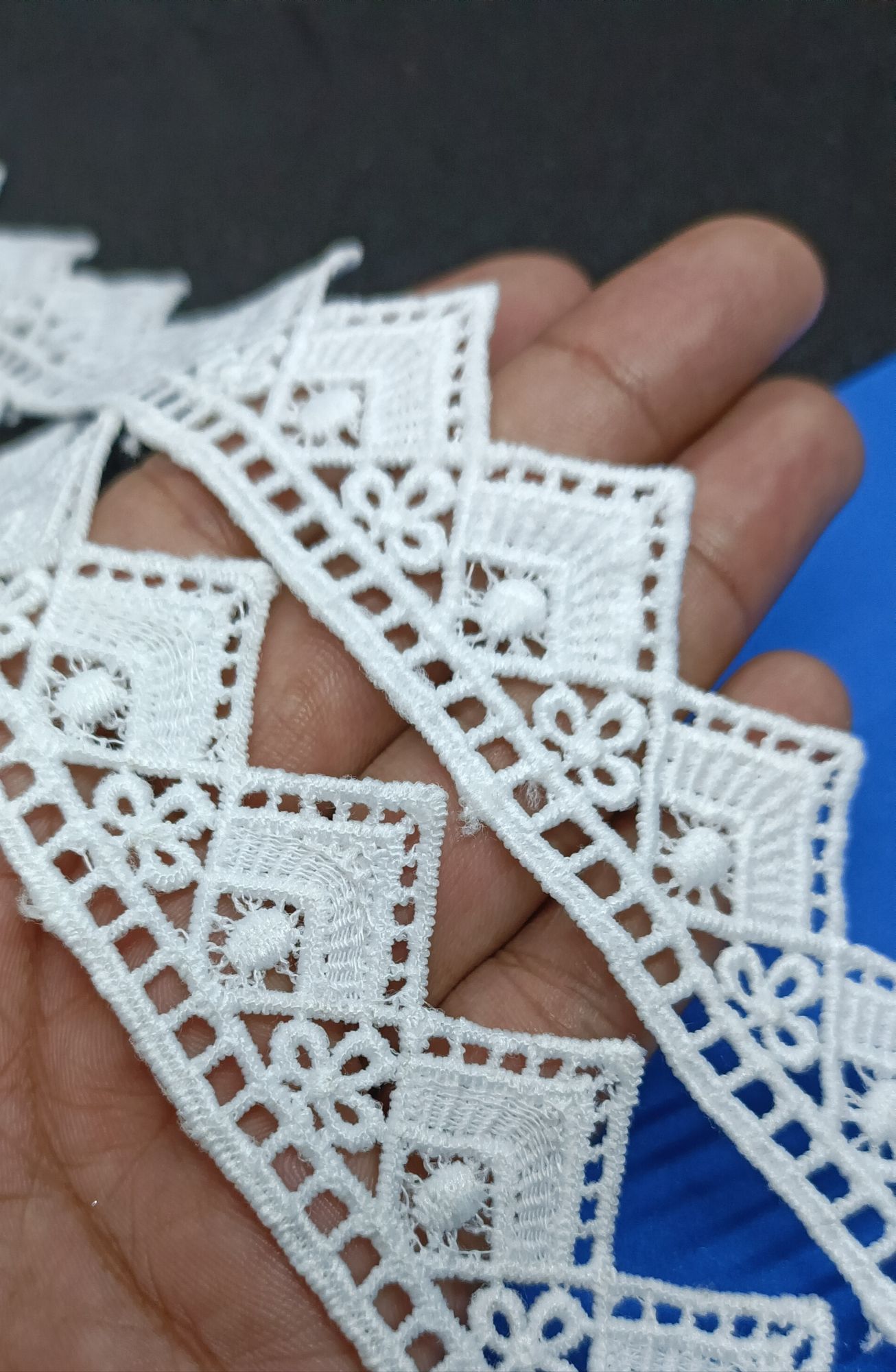 3 Goj Premium White Embroidery Lace Ribbon (2 Designs – Flower & Square ...