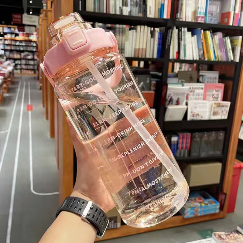 2 Liter Water Bottle with Straw Female Jug Girls Portable Travel ...