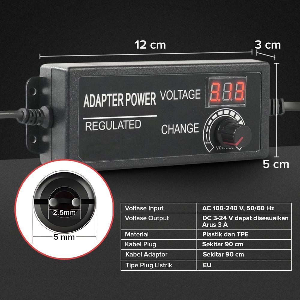 Adjustable Power Adapter 3V-24V 5A with LED Voltmeter 24V Variable ...