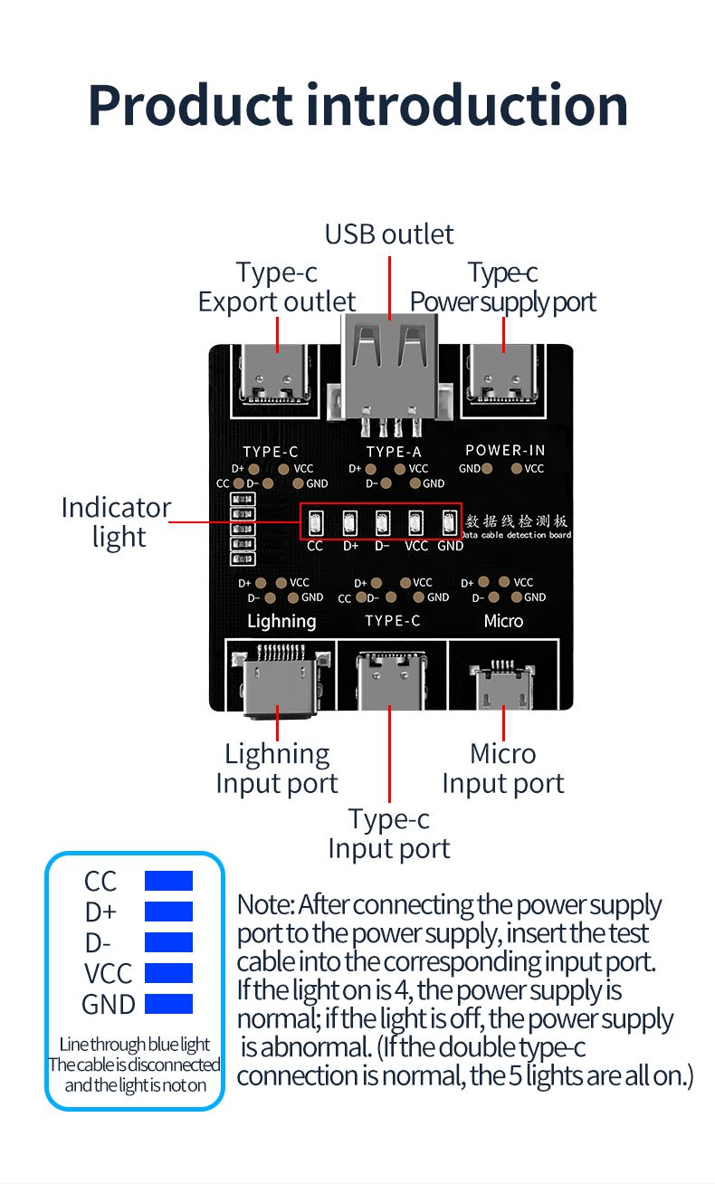DT3 Data Cable Detection Board USB Cable Tester Short Circuit On-Off ...